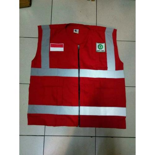 Jual ROMPI PROYEK SAFETY BAHAN DRILL MERAH + LOGO K3 DAN BENDERA ...