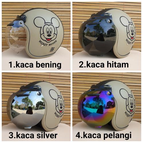 Jual Helm bogo dewasa gambar mickey mouse bordir warna cream list hitam ...