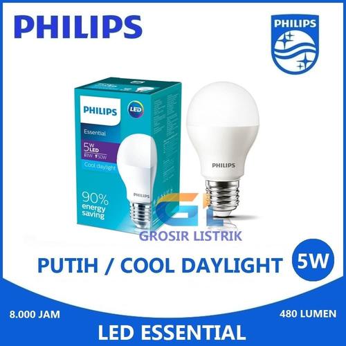 Jual Lampu Philips LED Essential 5W Putih Cool Daylight (5 Watt W ...