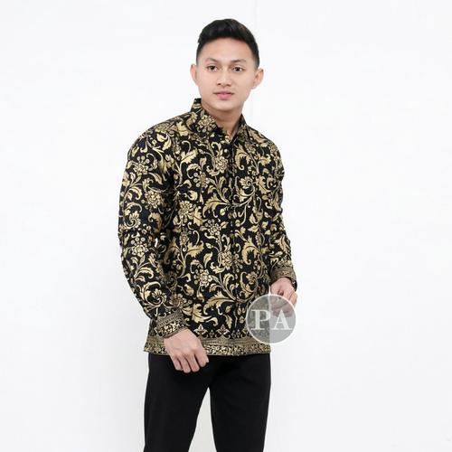 Jual Kemeja Batik Prada / Kemeja Batik Hitam Emas Lengan Panjang - Emas ...
