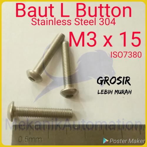 Jual Baut Button L M3 x 15 SUS304 - Jakarta Timur - Mekanikautomation | Tokopedia