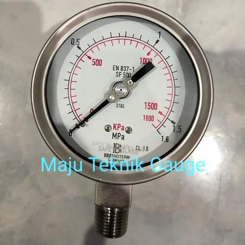 Jual Brothoterm Pressure Gauge D 4" 0-1,6 Mpa Drat 1/2 inchi bottom full SS - Jakarta Utara ...