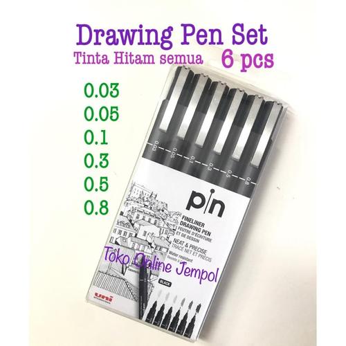 Promo Hitam Set 6 buah Fineliner Drawing Pen PIN Hitam 234600 pen ...