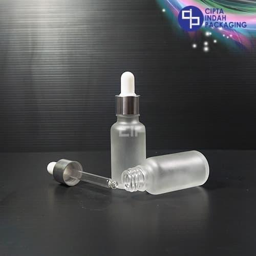 Jual Botol Kaca Pipet 20 ml Tebal Frosted - Ring Silver Karet Putih ...