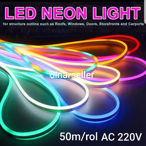 Jual NEON FLEX 50 METER + 5PC SOKET 220V LED NEON FLEKSIBEL SELANG SUSU ...