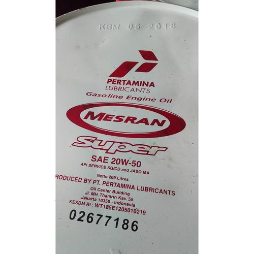 Jual Pertamina Mesran SUPER 20w/50 20W-50 engine oil drum 209ltr oli ...