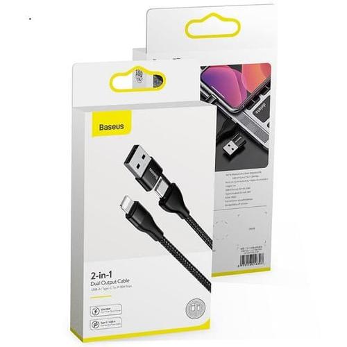 Jual Baseus 2in1 Dual Output Cable USB-A + Type-C to iP 18W Max ...
