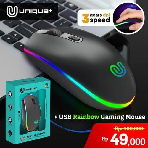 Jual Mouse Gaming Lampu LED Unique V6 RGB Neon Light Mouse Kabel ...