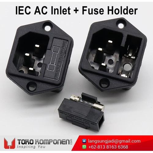 Jual IEC AC inlet + fuse holder, chassis-mount in-let power plug - Non ...