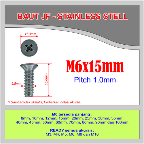 Jual Baut JF - M6 x15mm - Baut Versing obeng plus - Stainless 304 ...