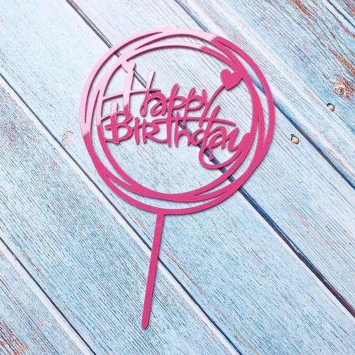 Jual Topper happy birthday warna pink bulat topper hbd topper ulang ...