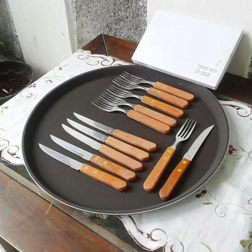 Jual Pisau steak dan garpu steak stainless set gagang kayu 2 pcs - Kota ...