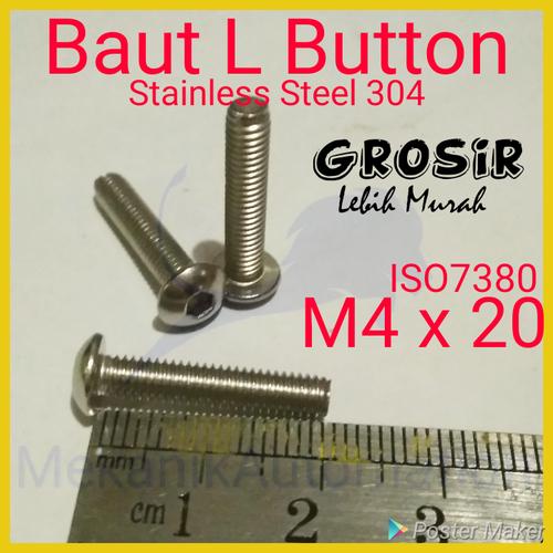 Jual Baut L Button M4 x 20 SUS304 - Jakarta Timur - Mekanikautomation | Tokopedia