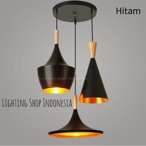 Jual lampu gantung hias 3in1 body putih minimalis kayu kop base bulat ...