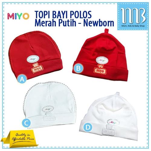 Jual MIYO Topi Kupluk Bayi Warna Polos Merah Putih Size New Born ...
