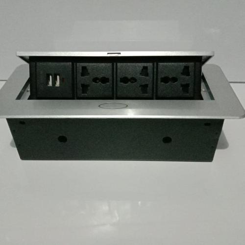 Jual STOP KONTAK MEJA & LANTAI 2 USB CHARGER + 3 POWER - SILVER ...