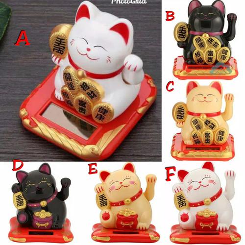 Jual kucing keberuntungan cream / patung kucing - cream miring ...