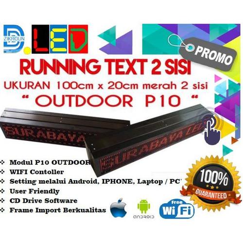 Jual LED Running text Outdoor 20x100 2 Sisi bebas pilih warna garansi ...