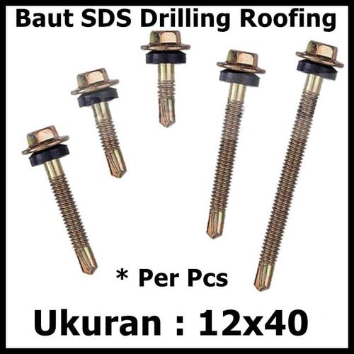 Jual Per 1 Pcs Baut Hex SDS Drilling Roofing ukuran 12x40 mm - 10pcs ...