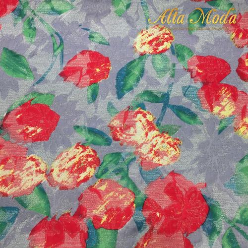 Jual Kain Jacquard Motif Bunga Merah Abu Abu Biru (1M) (Alta Moda) - 1 ...