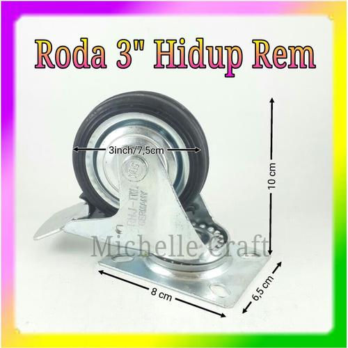 Jual roda troli 3" hidup rem roda karet trolly 3 inch roda etalase ...