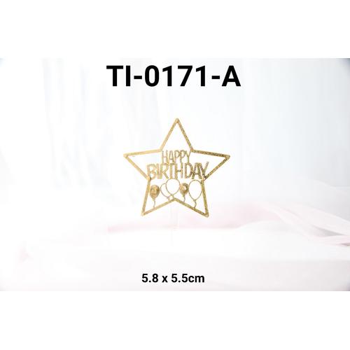 Jual TI-0171-A Topper tulisan plastik happy birthday bintang emas gold ...
