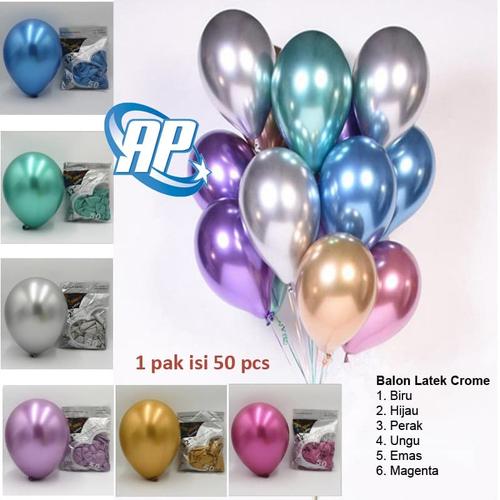 Jual isi 50 balon latex chrome / balon Per Pack / balon karet 1 pack ...