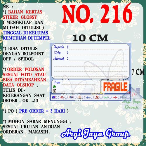 Jual STICKER ALAMAT/LABEL/STIKER PENGIRIMAN NOMER 216 ( 10 CM x 7 CM ...