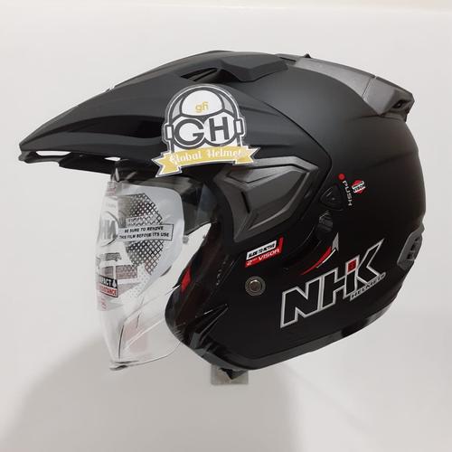 Jual HELM HALF FACE NHK PREDATOR CRYPTON SOLID BLACK DOFF DOUBLE VISOR ...