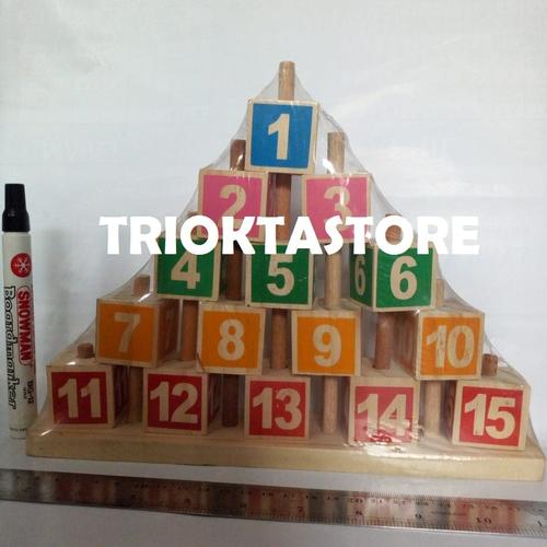 Jual Wooden Toys Block Mainan Kayu Edukasi Balok Susun Angka Piramid ...