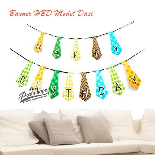 Promo bunting flag HBD dasi rainbow / banner model dasi hbd warna warni ...