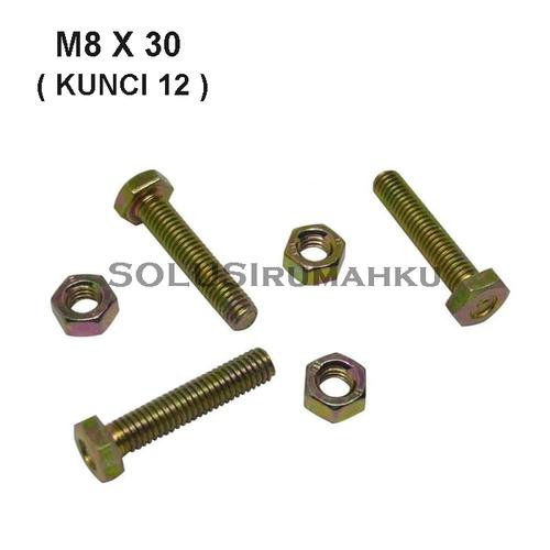 Jual BAUT MUR KUNING M8 8X30 mm / BAUD lubang 8 mm x pjg 3 cm KUNCI 12 ...