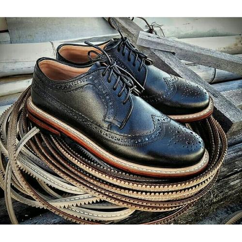 Jual Sepatu Kulit Pria Derby Wingtip Hitam - Sepatu Kulit Custom ...