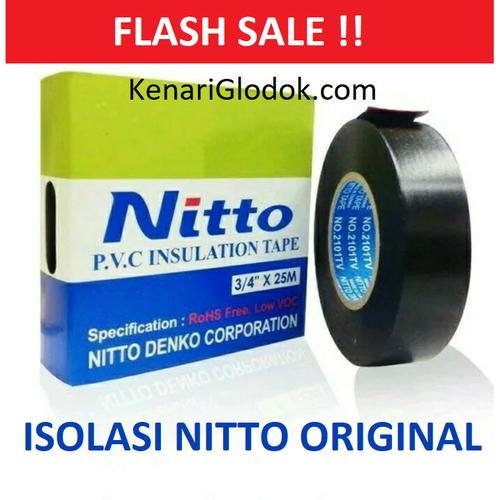 Jual NITTO ISOLASI LISTRIK ORIGINAL Tape Hitam PVC kabel nito 3/4" 25M ...