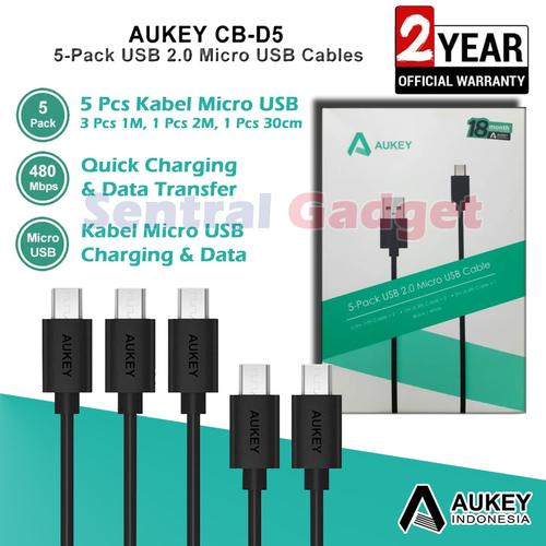 Jual Kabel Fast Charging Aukey CB-D5 Micro USB Cable 5 Pack Garansi ...