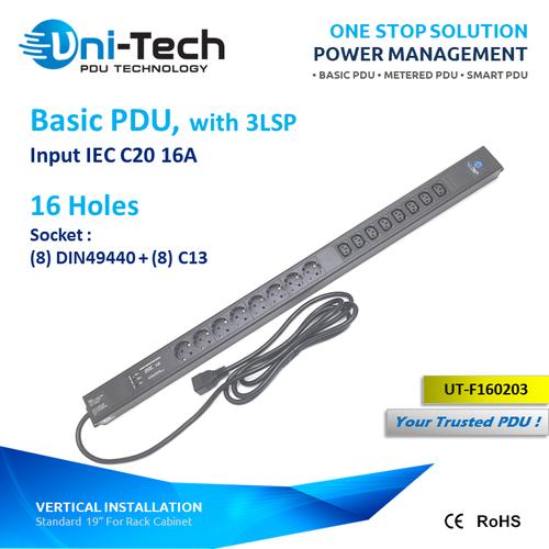 Jual Unitech PDU with SPD,16 Sockets (8)C13 + (8)DIN49440, Input C20 ...