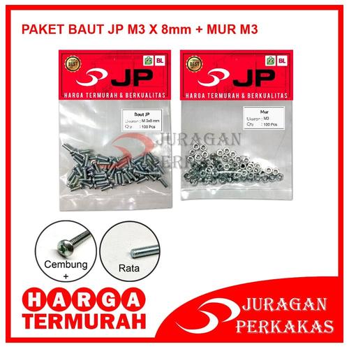 Jual PAKET 2 SET BAUT MUR 3x8 BAUT JP M 3 x 8 MM MUR M3 SKRUP ISI 100 PCS - Kota Cirebon ...