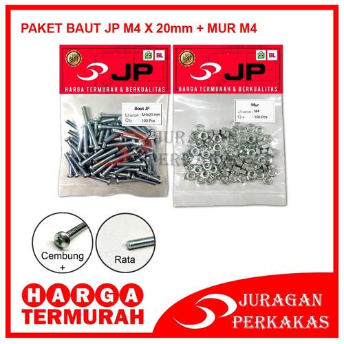 Jual PAKET 2 SET BAUT MUR 4x20 BAUT JP M 4 x 20 MM MUR M4 SKRUP ISI 100 PCS - Kota Cirebon ...