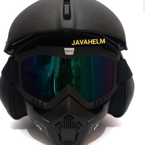 Jual Helm Retro Bogo Pilot Kulit Hijau Goggle Google Mask Masker ...