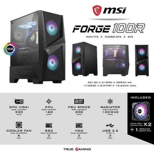 Promo MSI MAG Forge 100R - RGB Gaming Case include 2 ARGB Fan 1 Black ...
