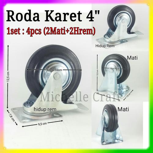Jual Roda troli 4" inch 1set 2m+2hrem roda gerobak / roda karet 4 inch ...