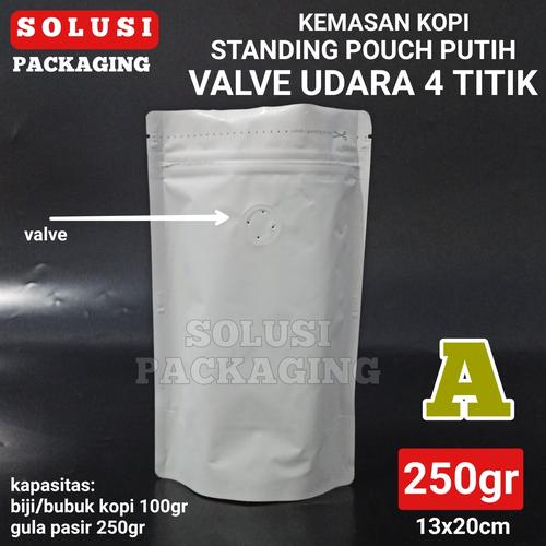 Jual STANDING POUCH PUTIH DOFF 250Z+VALVE-KEMASAN KOPI 100 GR KPACK ...