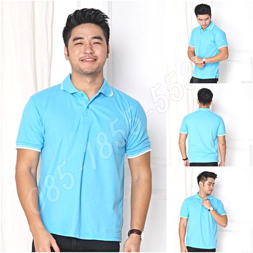 Jual Kaos polo Biru Laut list putih / kaos kerah / poloshirt / Baju ...