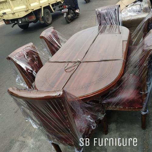 Jual Meja Makan Jati Asli Jepara 6 Kursi Warna Merah Maroon Bonus Kaca ...