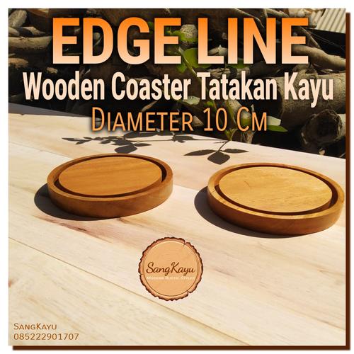 Jual Edge Natural wooden coasters 10 cm Tatakan kayu alami model garis ...