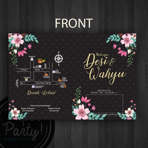 Jual Undangan pernikahan hitam bunga pink / Vintage wedding invitation ...