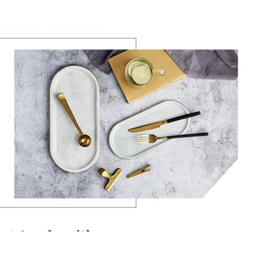 Jual PIRING MARBEL OVAL panjang cake sisi GOLD marble plate,Piring ...