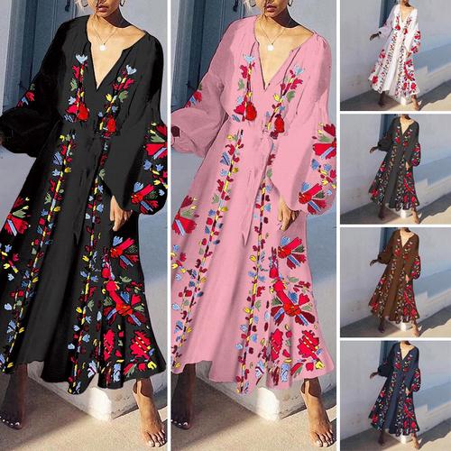 Jual Dress Maxi Lengan Panjang Model Longgar Motif Bunga, Ukuran Besar ...