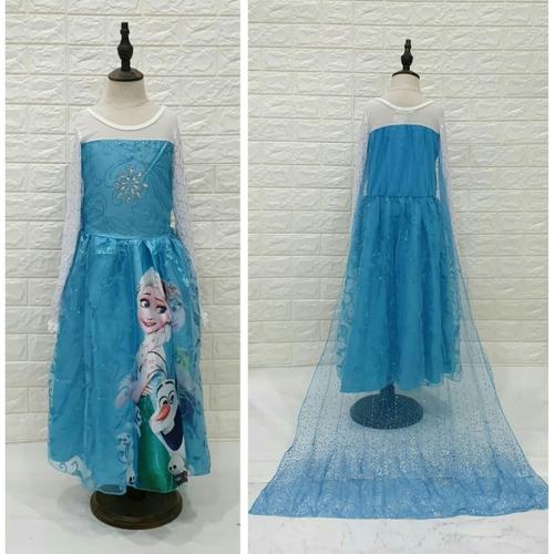 Jual Baju Anak Dress Kostum Princess Gambar Frozen Elsa & Anna - Elsa ...