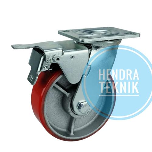 Jual RODA PU REM 4" HEAVY DUTY RODA KARET BESI 100MM RODA GEROBAK RODA ...